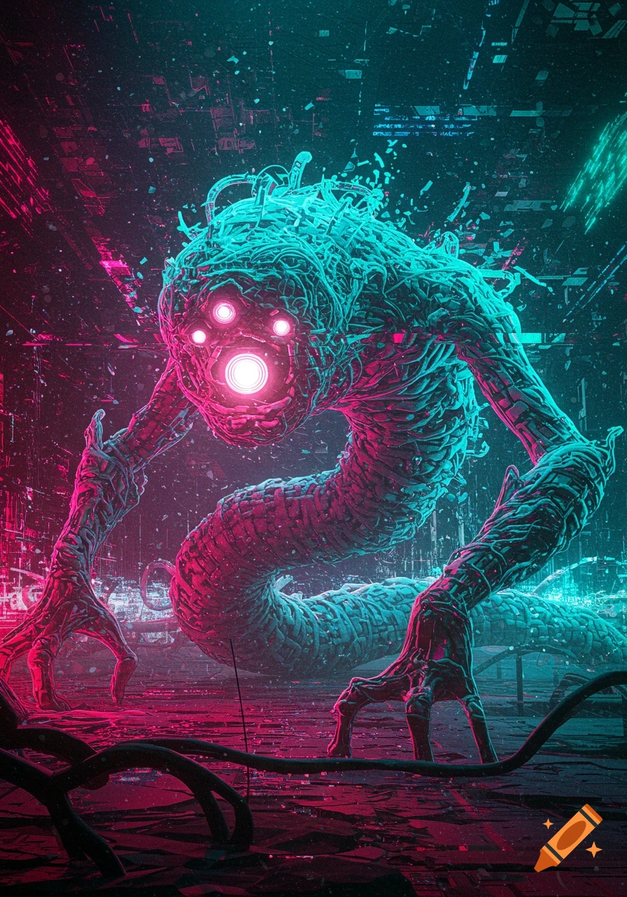 Vibrant, neon-style anime art of Luffy in Gear 5, roaring with clenched ...