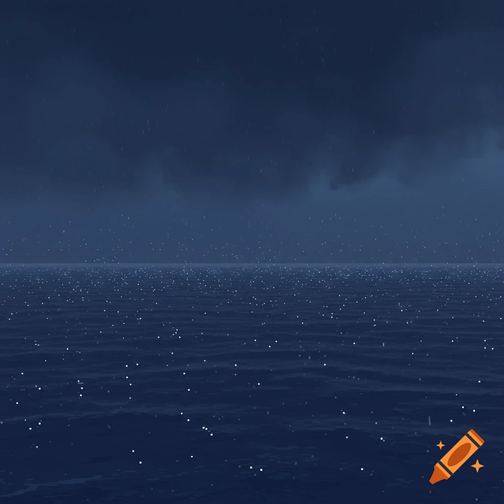 Simple pixel art of a stormy dark blue lake with white particles. on ...
