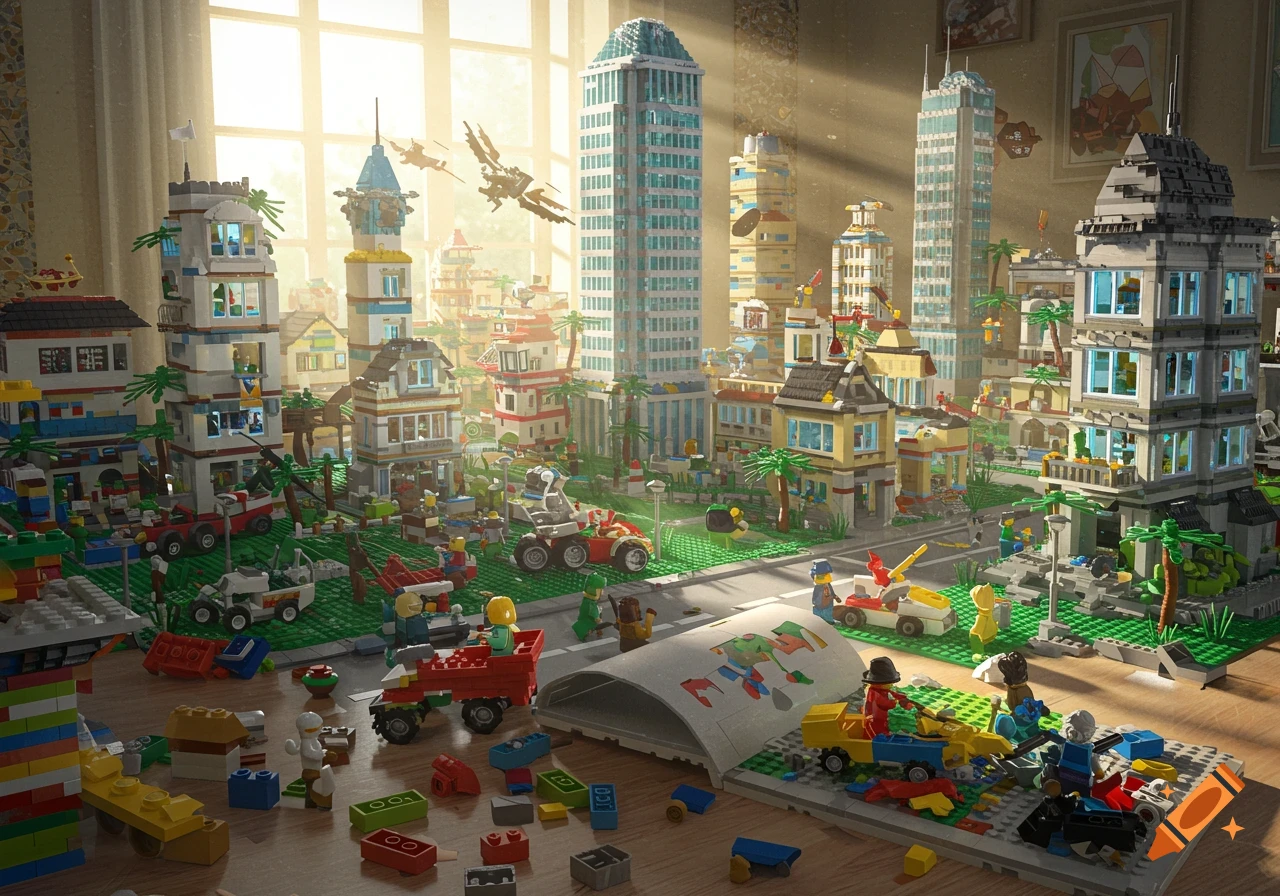 A dense crowd of colorful Lego minifigures of various characters and ...