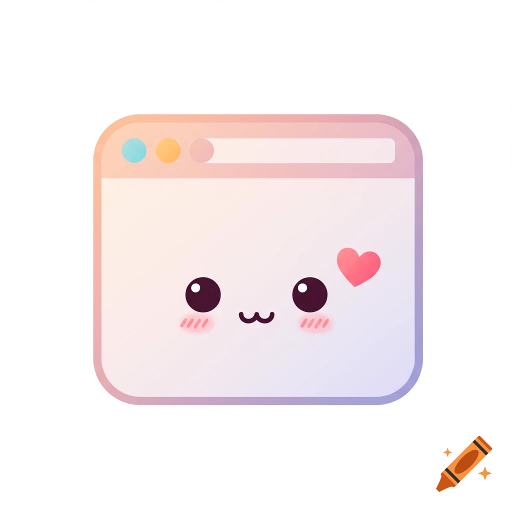 A cute kawaii-style web browser window icon with a face, blush marks ...
