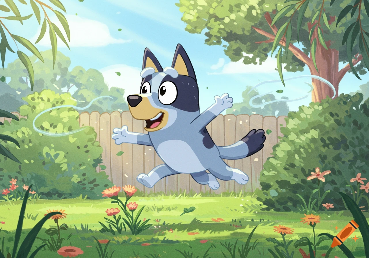 Olaf the snowman and Bluey the blue dog cheerfully playing in a snowy ...