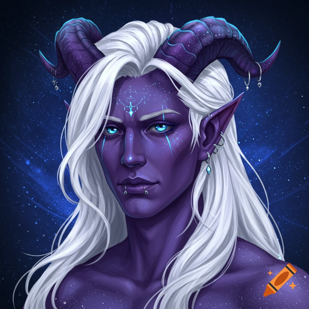A detailed portrait of a Tiefling girl with lavender skin, white ...