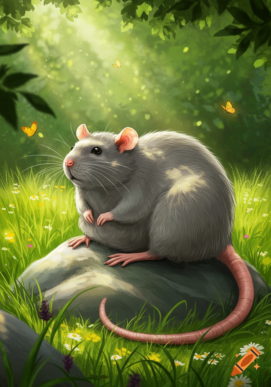 Illustrated rat standing up and pointing one finger upwards. on Craiyon