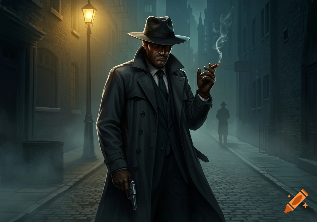 A man in a fedora and suit plays a harmonica under a spotlight in a ...