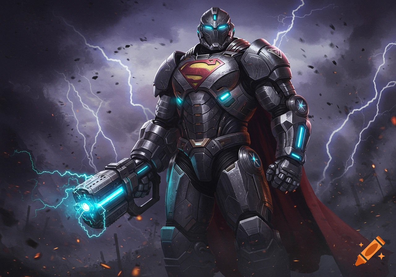 Muscular gorilla in a black and red superhero armored suit and a red ...