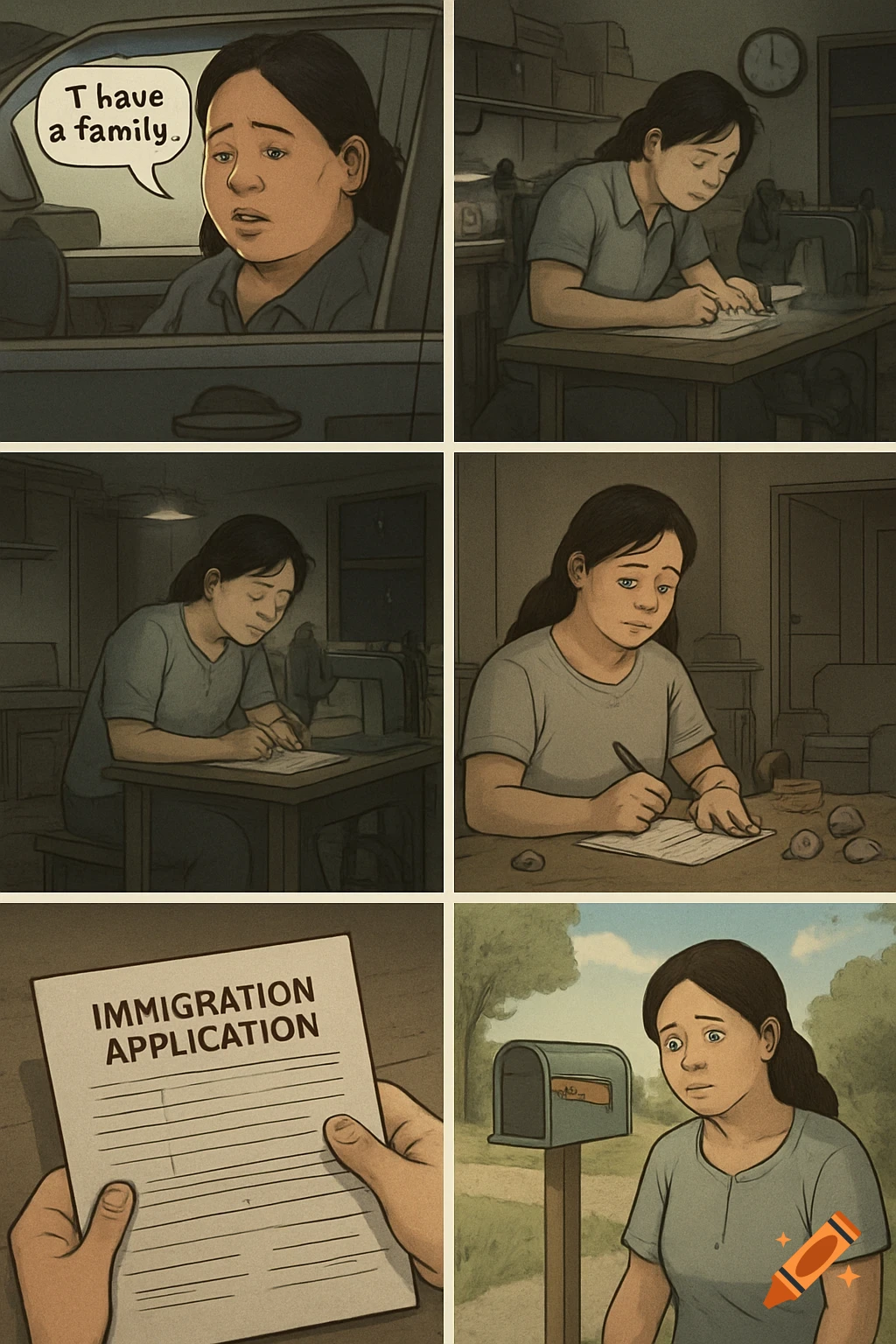 Hand-drawn pencil sketch: A young woman, Deb, taps a smartphone, and an ...