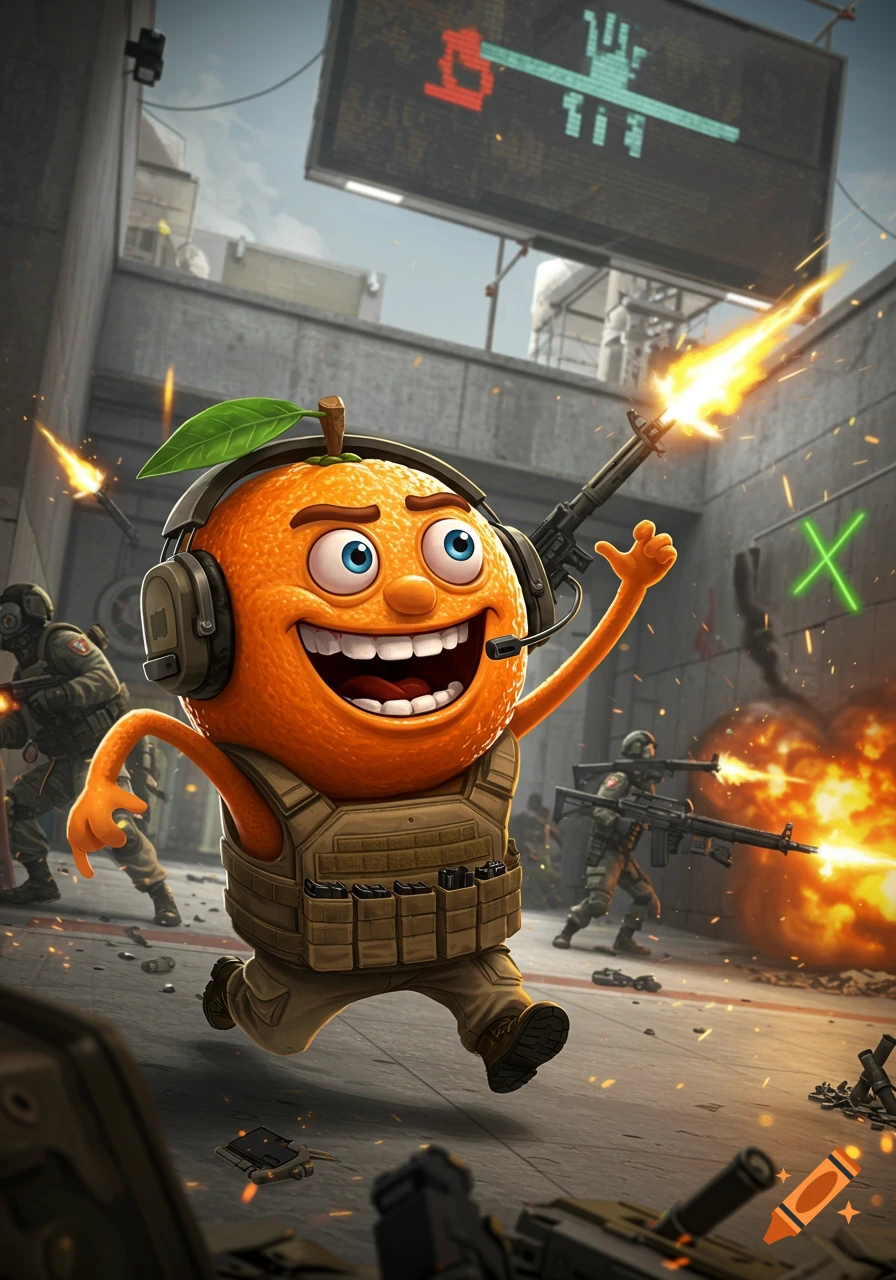 Cartoon Dorito chip character with sunglasses, holding two rifles, and ...