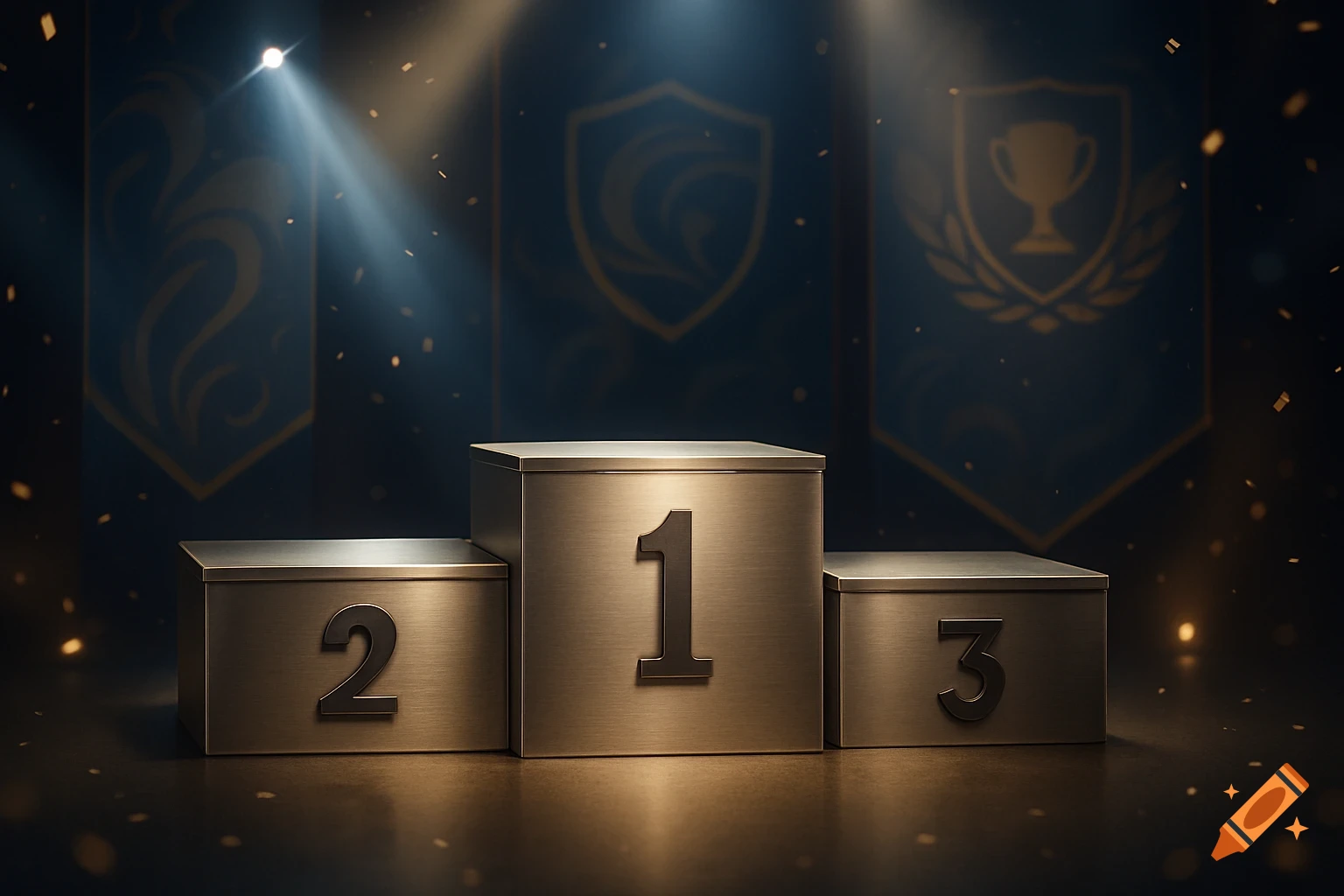 A photorealistic gold winners' podium with numbers 1, 2, and 3 ...