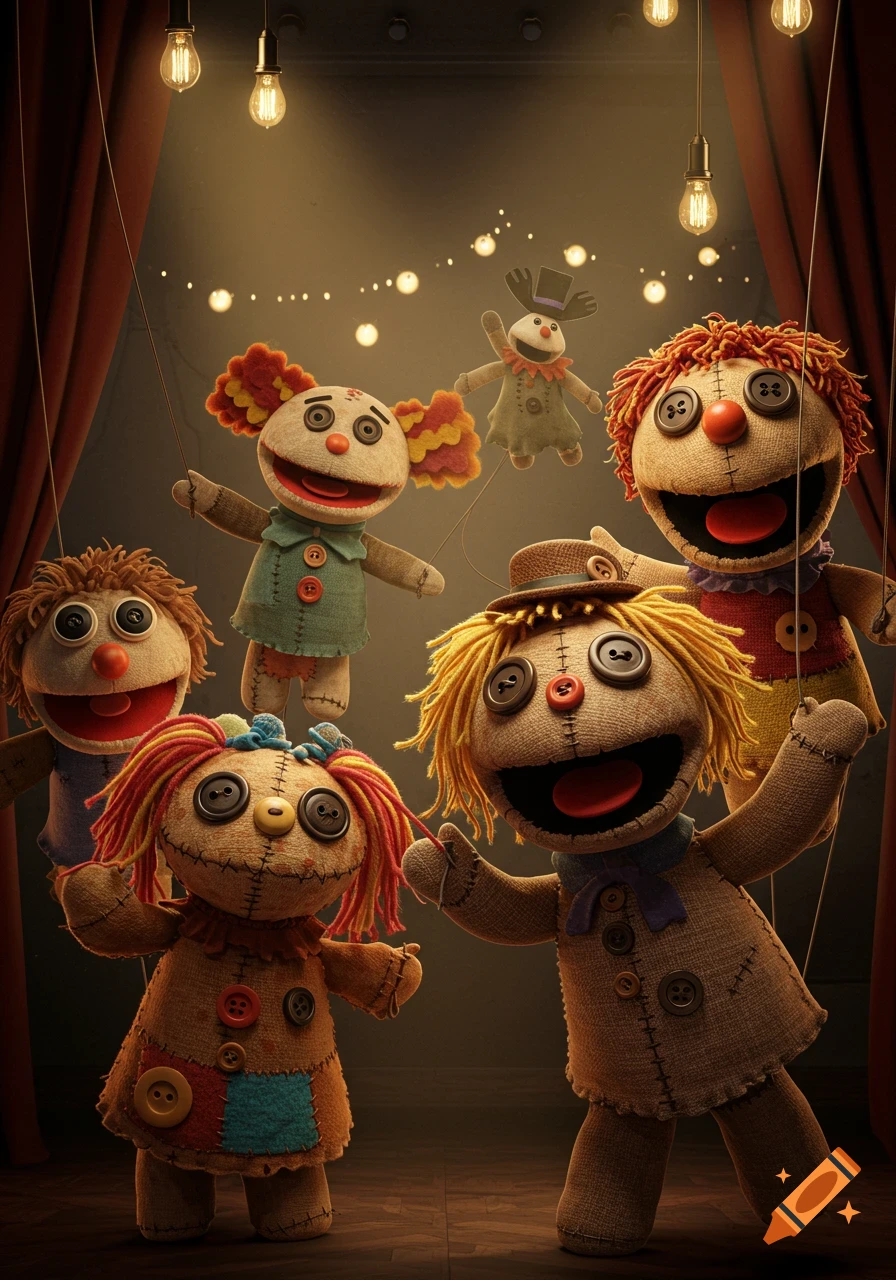 A pile of theatrical comedy and tragedy masks lie on a dusty stage ...