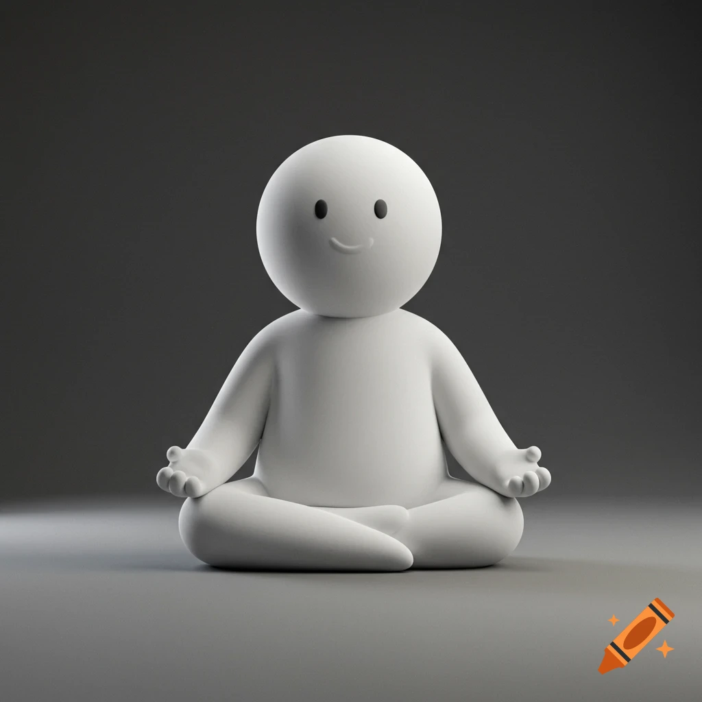A minimalist white 3D character with a smiley face sitting in a ...