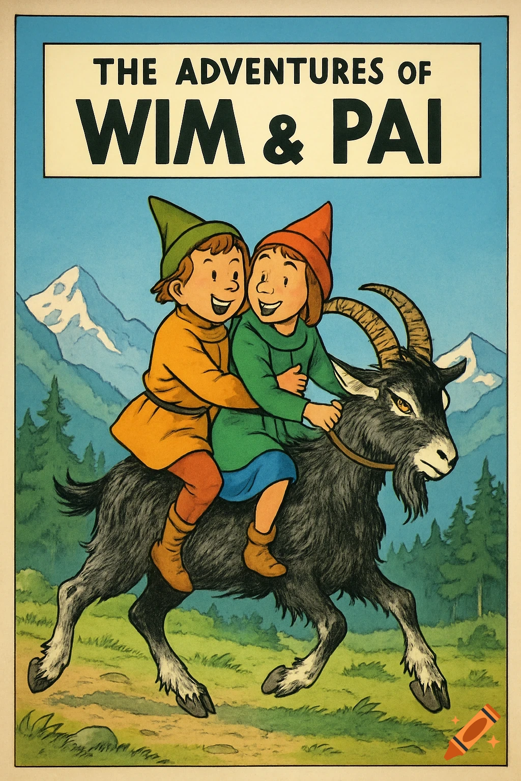 Cartoon book cover for 'The Adventures of Wim & Pai' featuring two ...