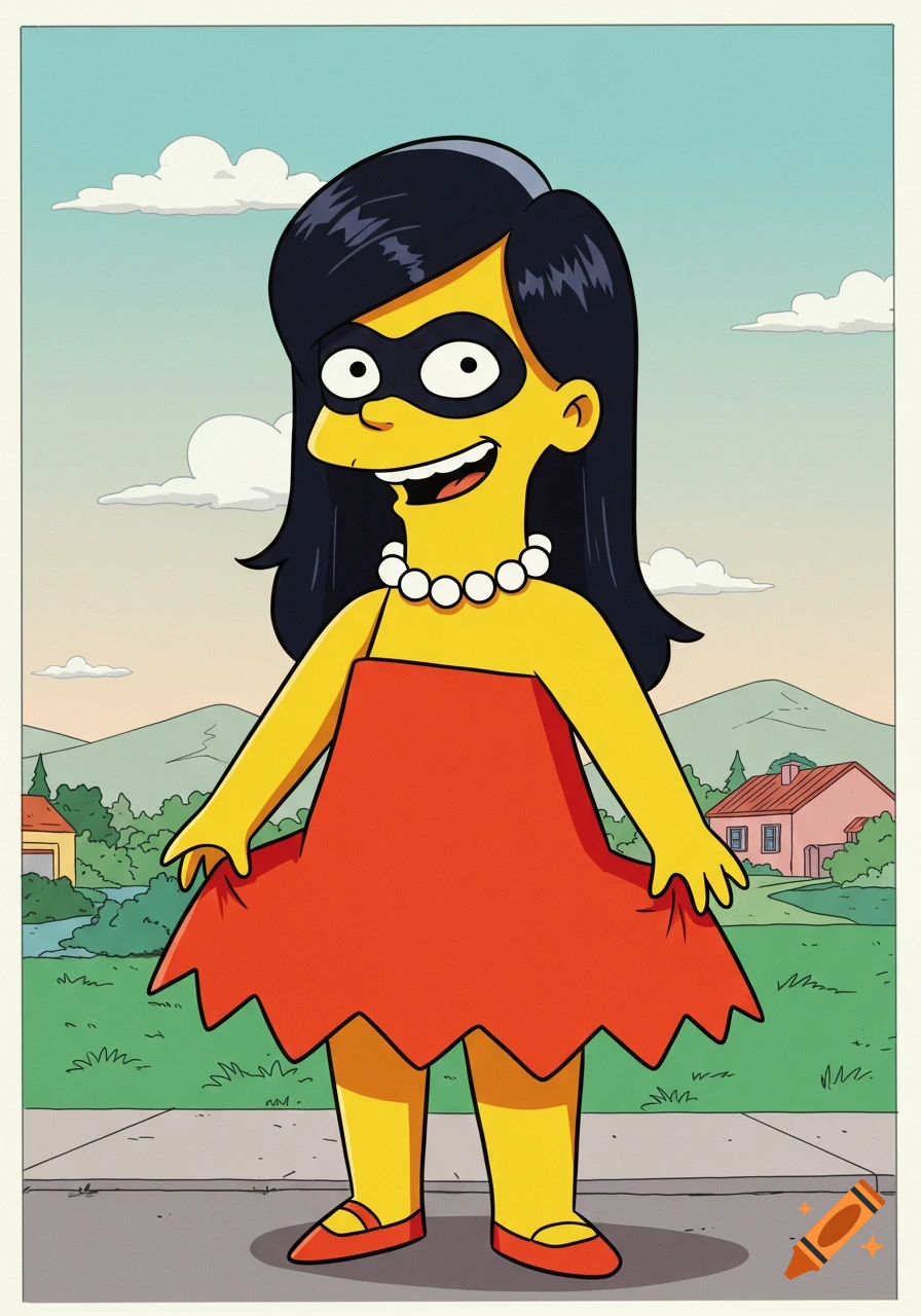 A Simpsons-style young woman with yellow skin and purple pigtails ...