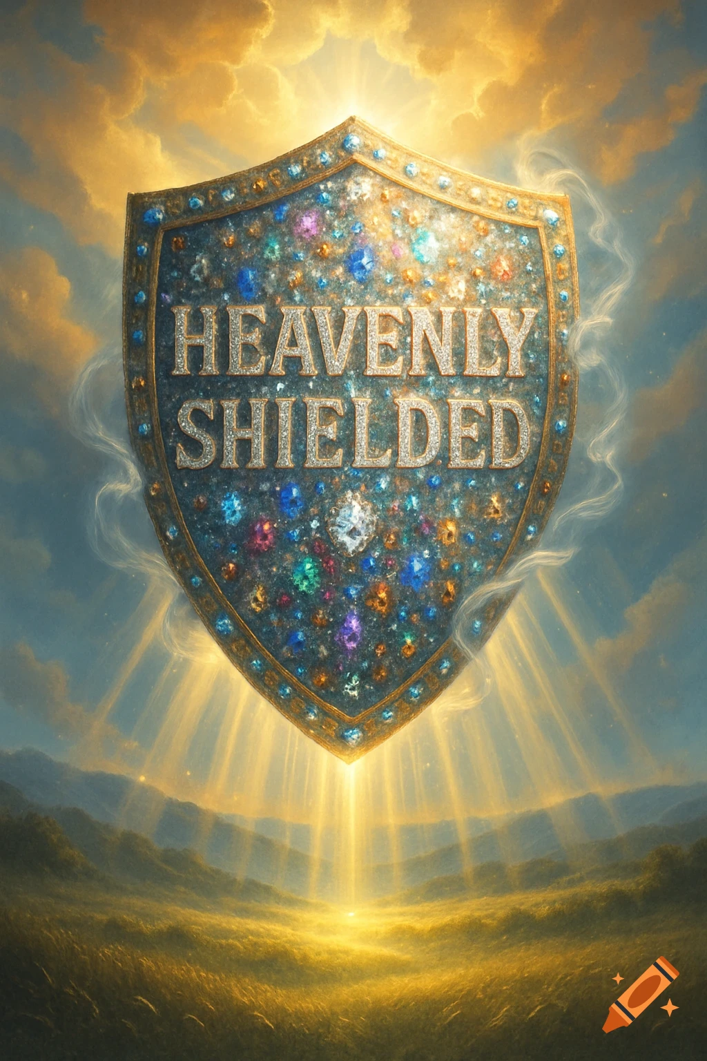 A demon with glowing red eyes climbs a golden stairway emerging from ...