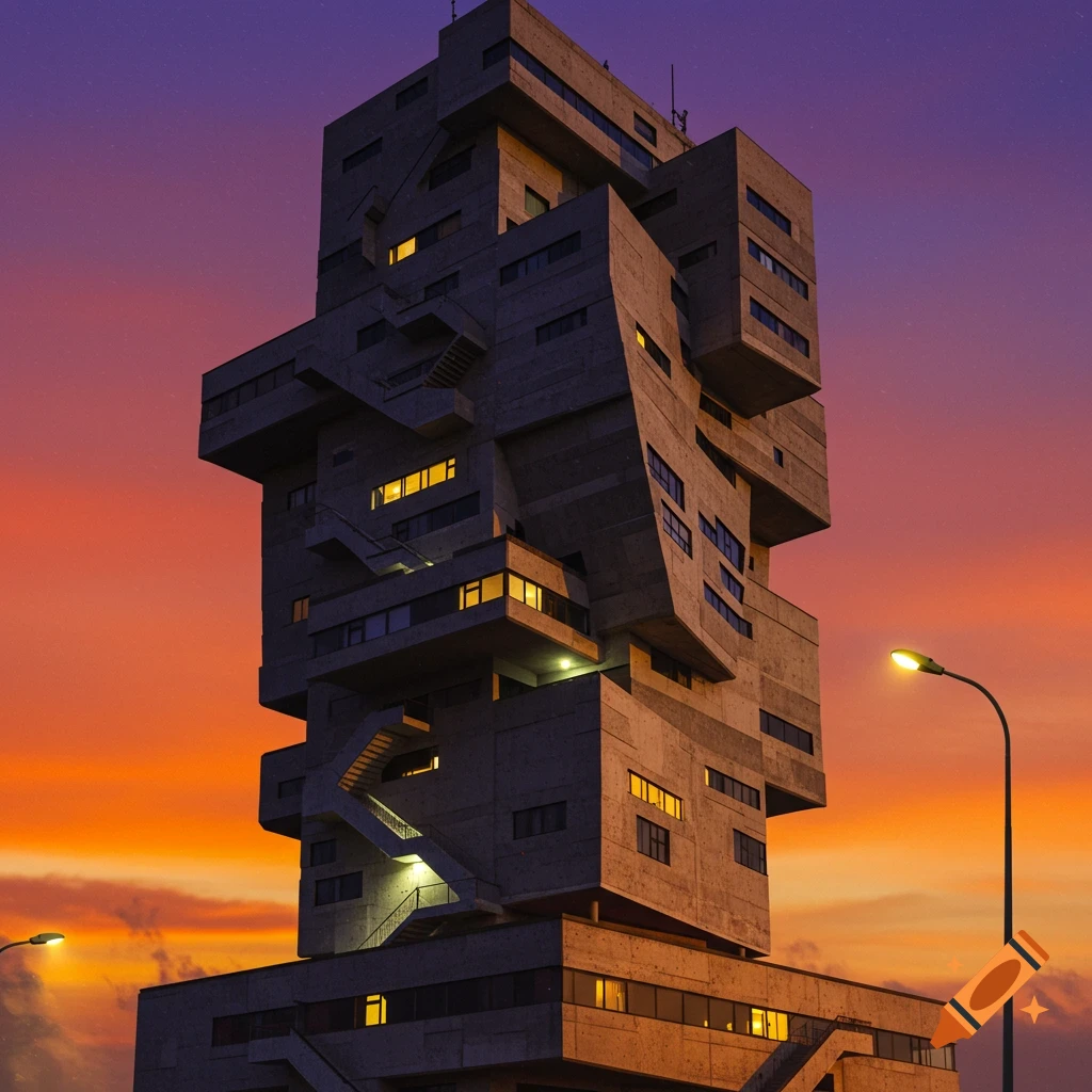 A brutalist concrete tower on Craiyon