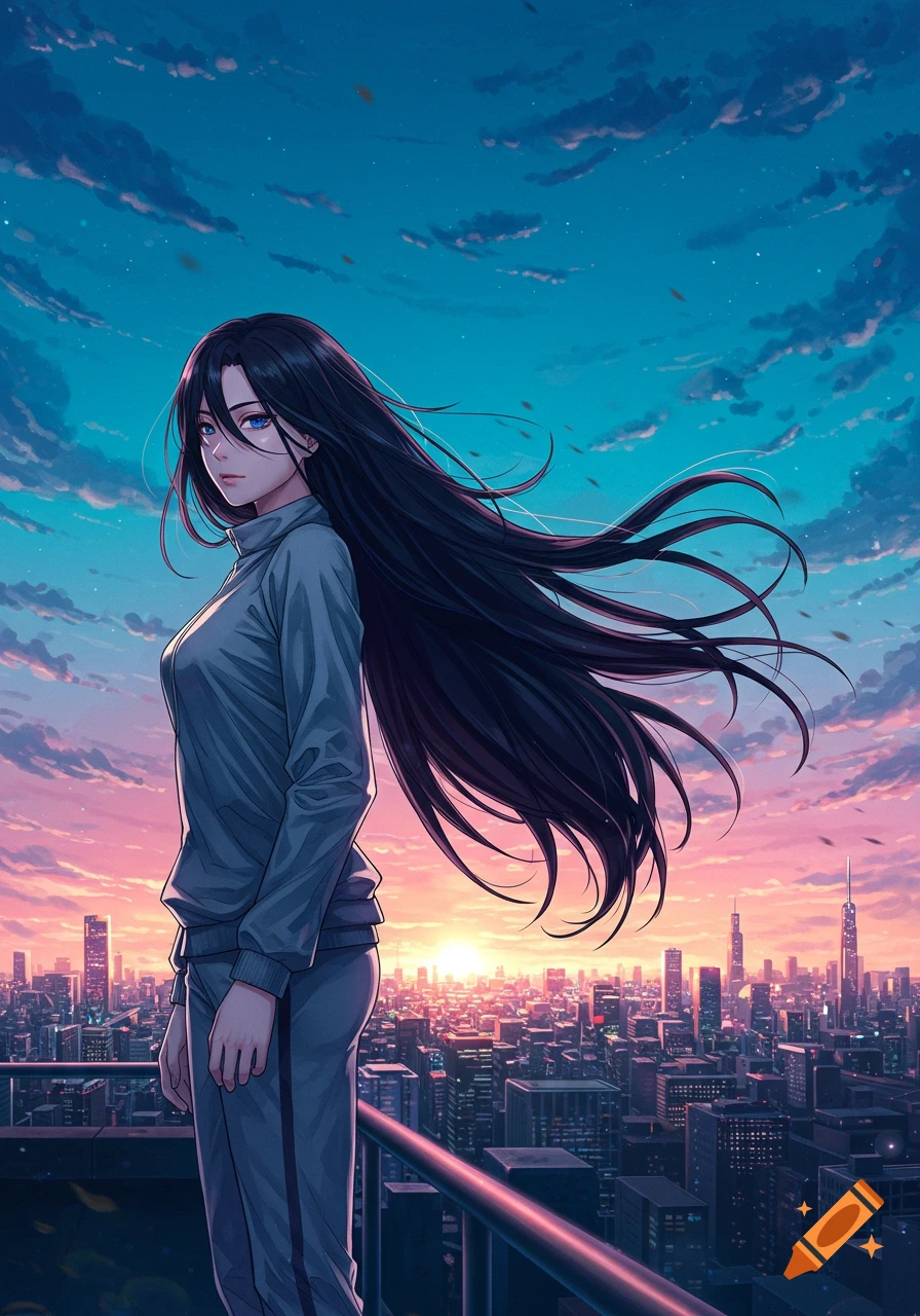 Two anime women, one with long black hair, red eyes, and a black dress ...