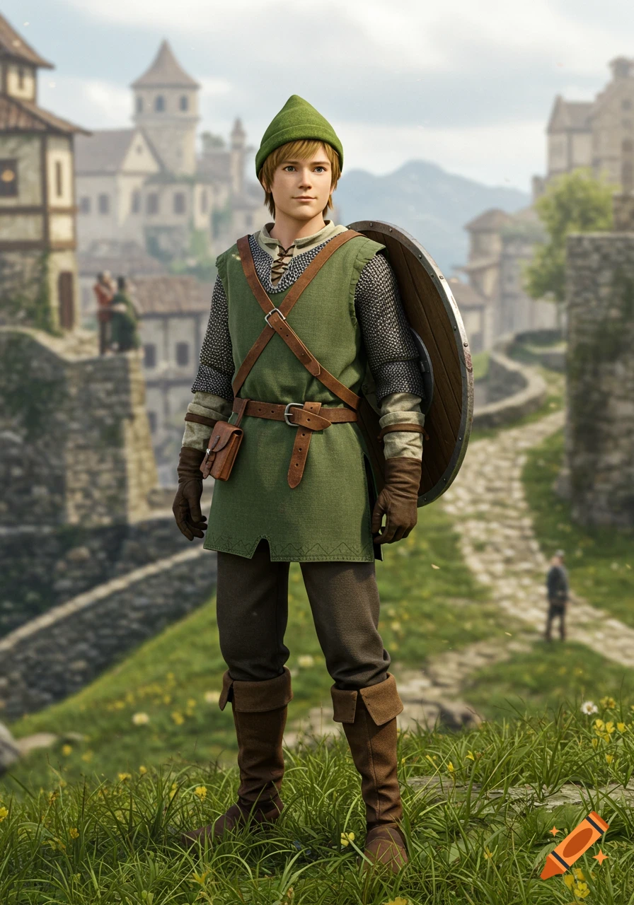 A young boy resembling Link from The Legend of Zelda stands in a ...