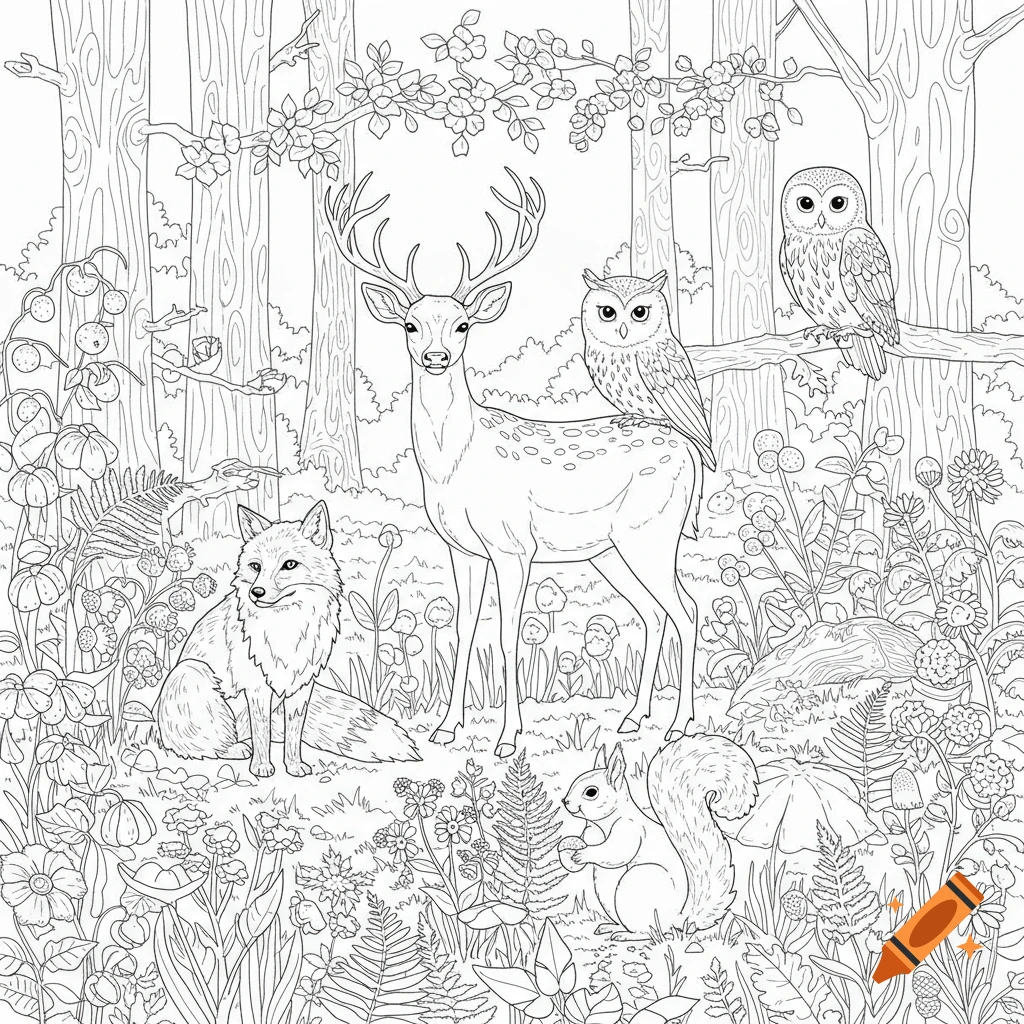 Black and white line art illustration of a person feeding several deer ...