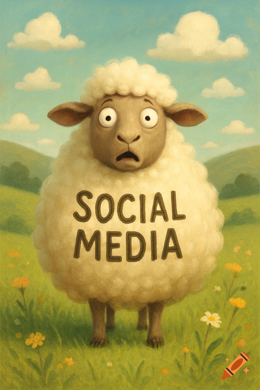 A cartoon sheep with a surprised expression and 'SOCIAL MEDIA' on its ...