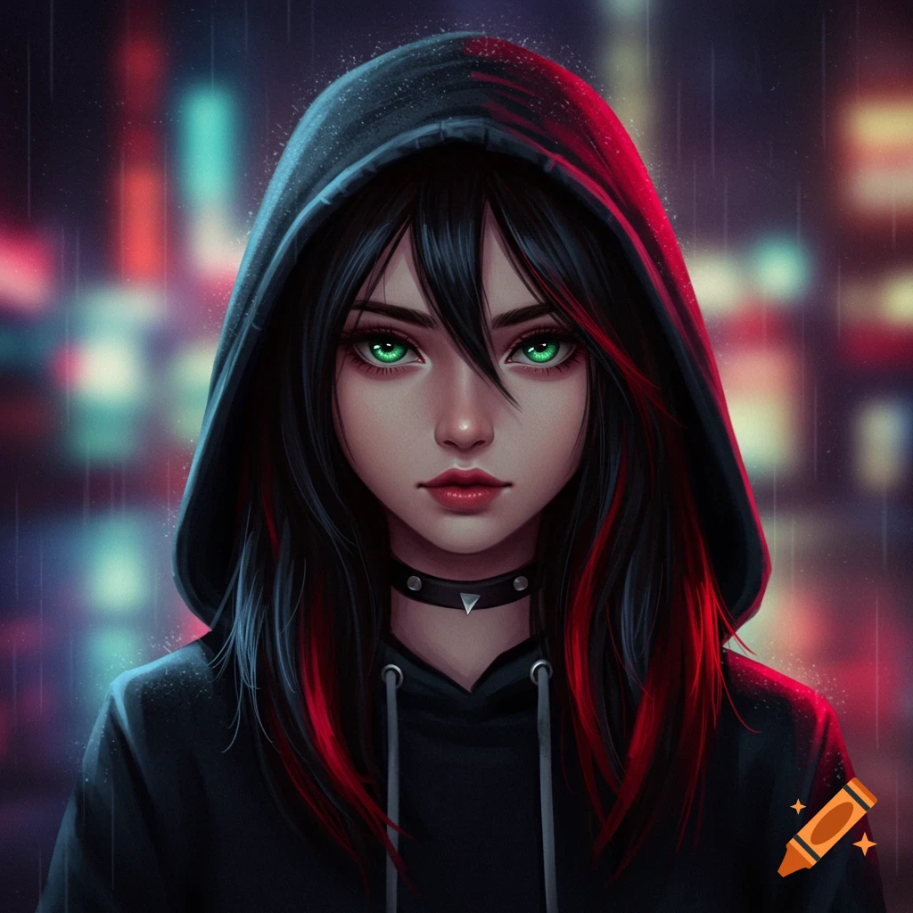 Anime drawing of an angry girl with a bob cut, red glowing eyes ...