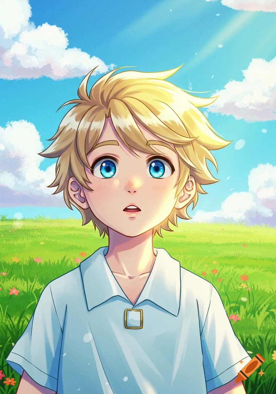 Anime character resembling Cloud Strife in a brown vest and blue attire ...