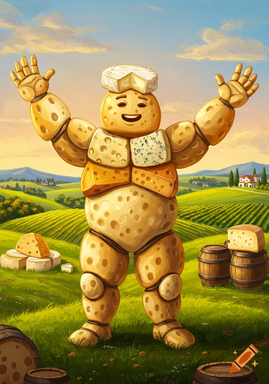 A laughing, obese man covered in dripping peanut butter, standing in a ...