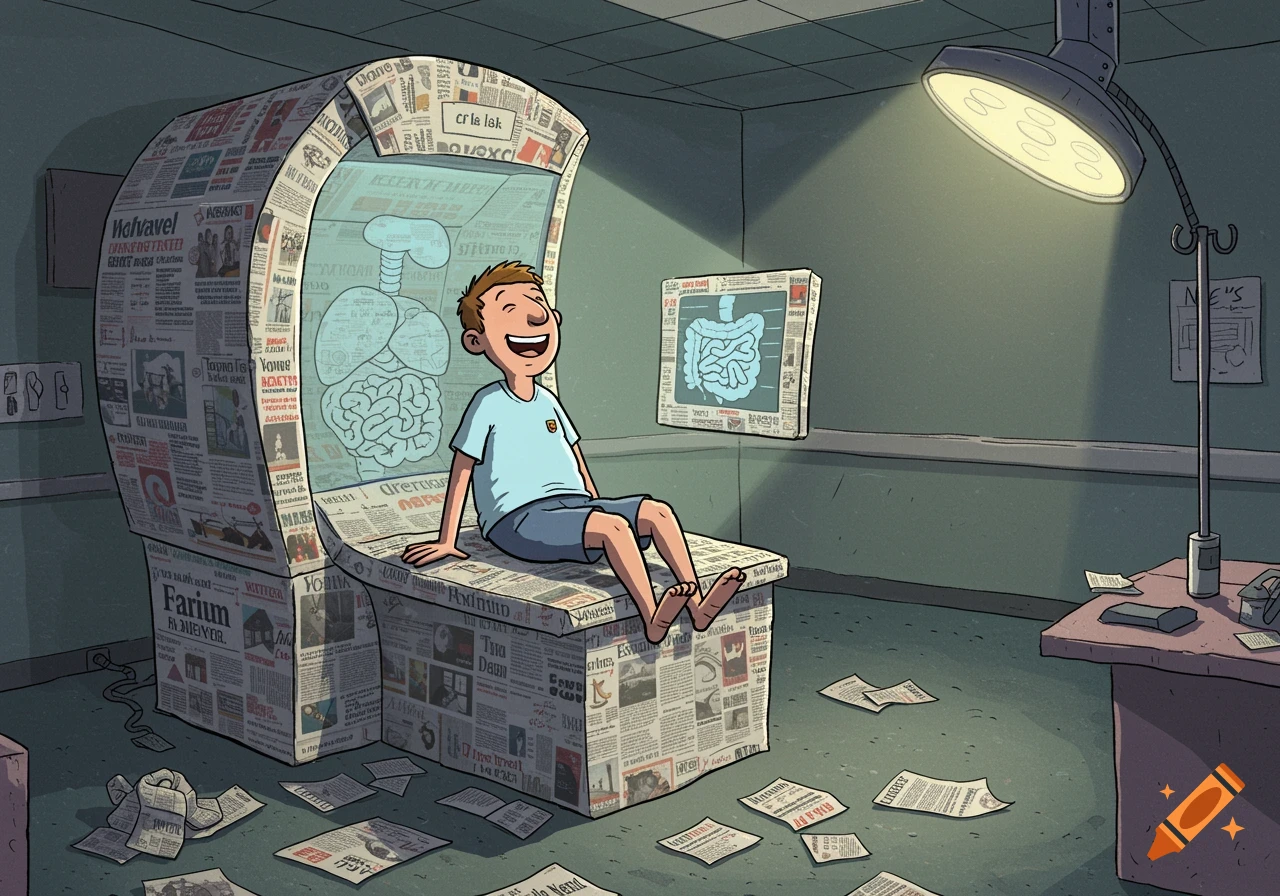 A cartoon superhero bursts from an open comic book on a library floor ...