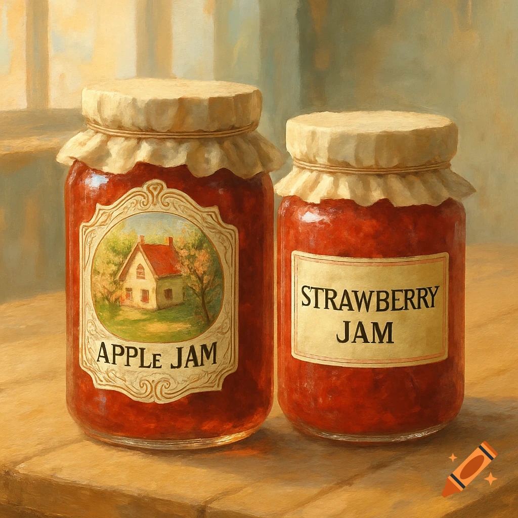 Photorealistic jar of Mango 67 Mustard, a spoon with mustard, and a ...