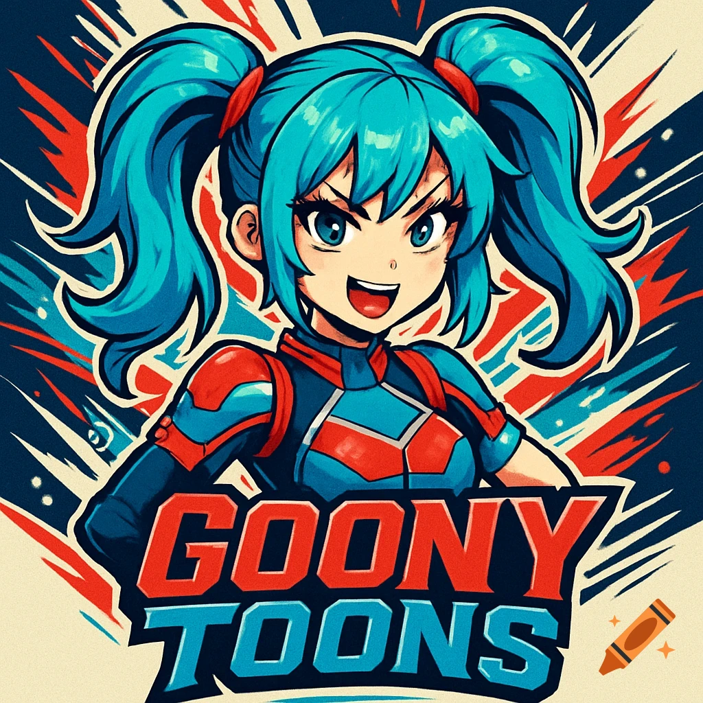 An anime girl with bright blue pigtails and a red and blue suit ...