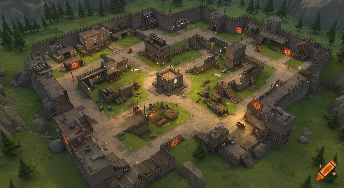 Top down view of a science fiction desert village battlemap on Craiyon