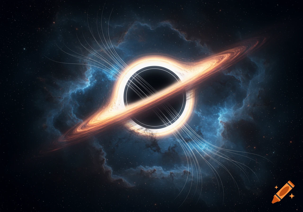 Realistic black hole in star-filled space with artistic anamorphic lens ...