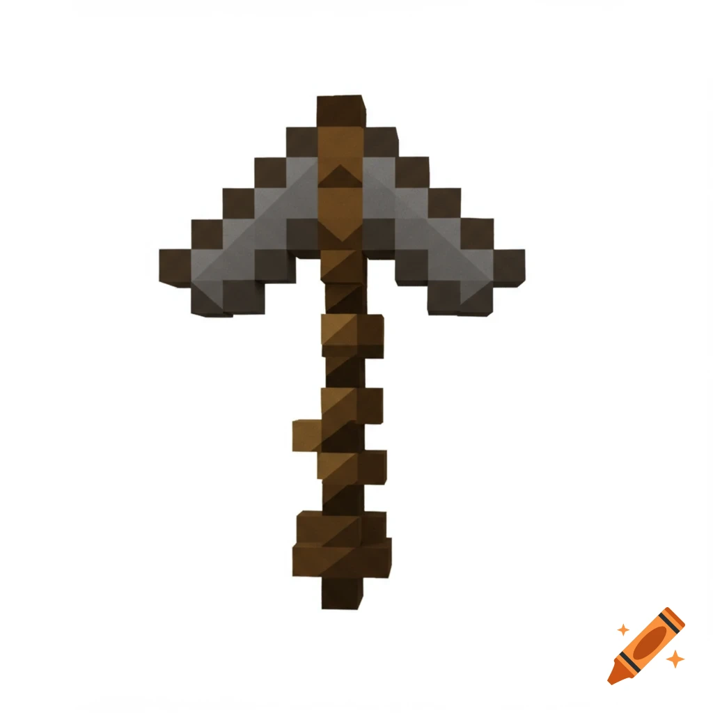 A pixelated Minecraft-style pickaxe with a gray head and brown handle ...