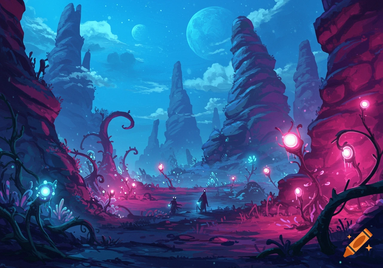 Among Us characters zipline over a toothy void in a vibrant fantasy ...