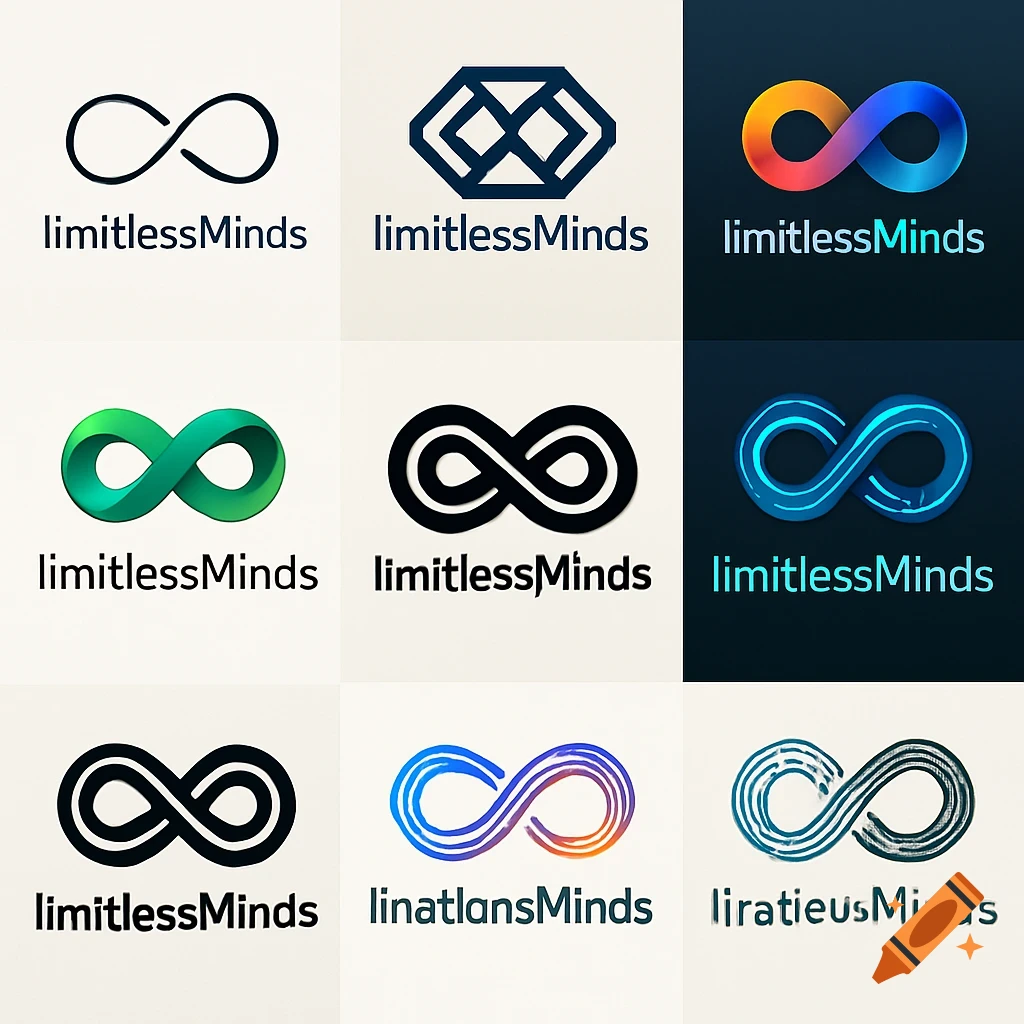 Nine unique logo concepts featuring infinity symbols and the company ...