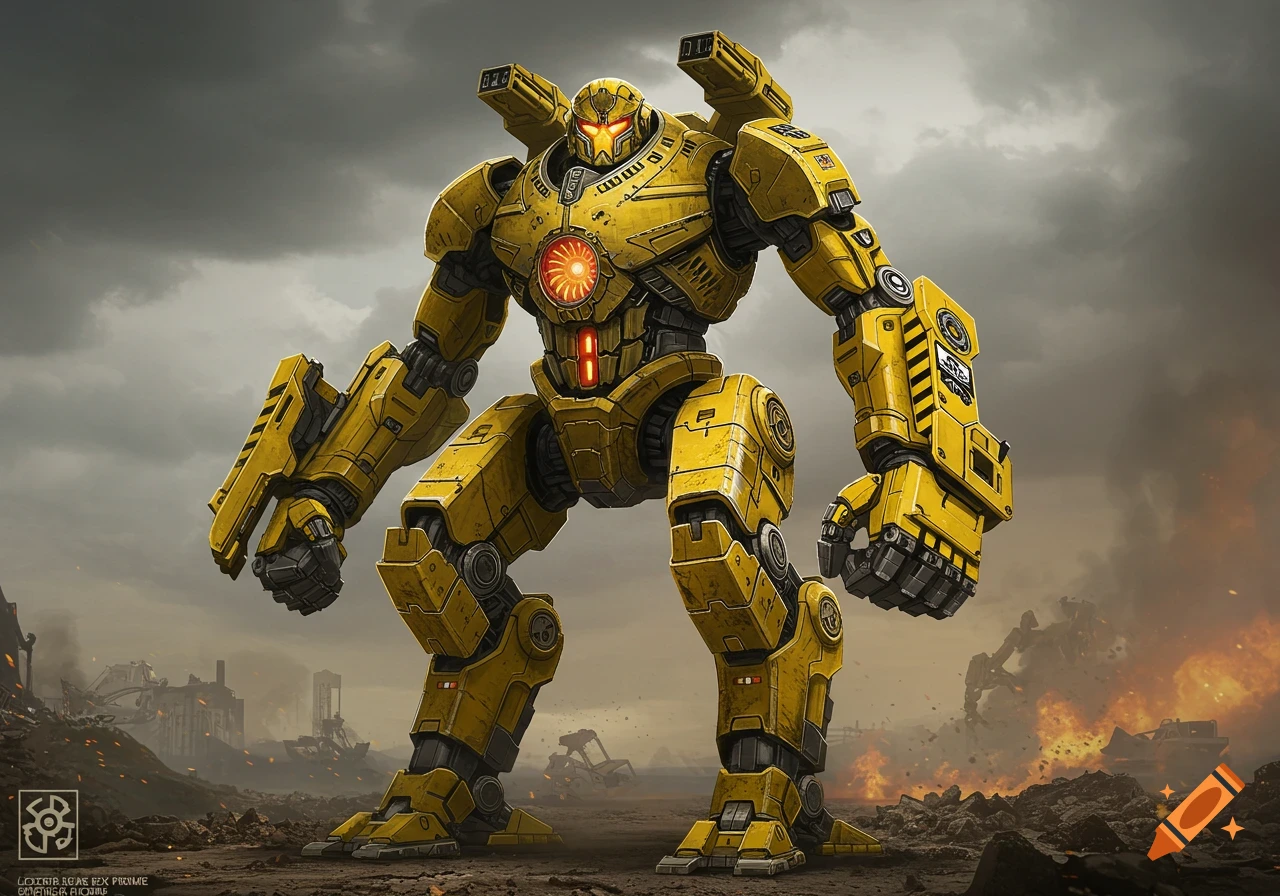 A giant golden robot resembling an Egyptian pharaoh stands amongst ...