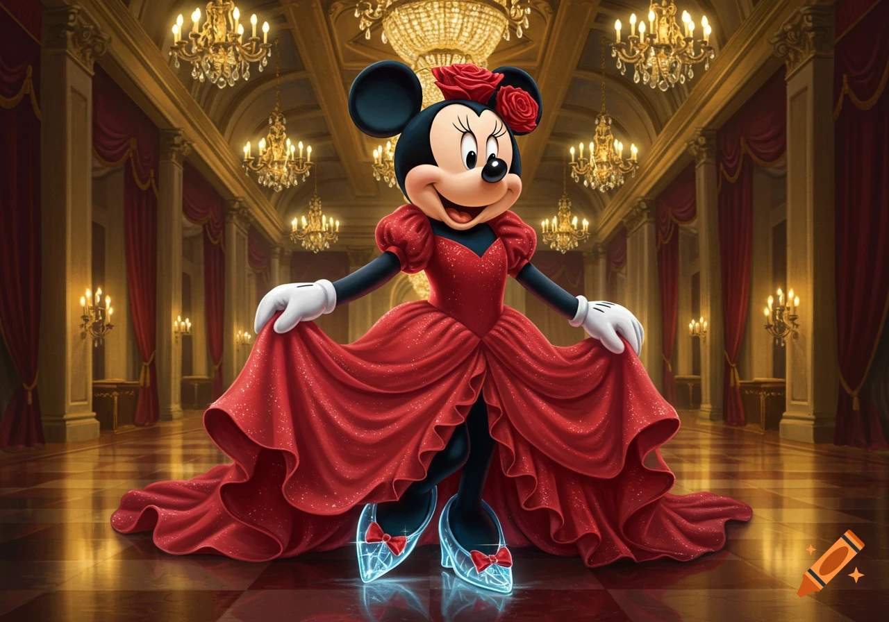 Dilbert's pointy-haired boss in a sparkly purple ball gown stands in a ...