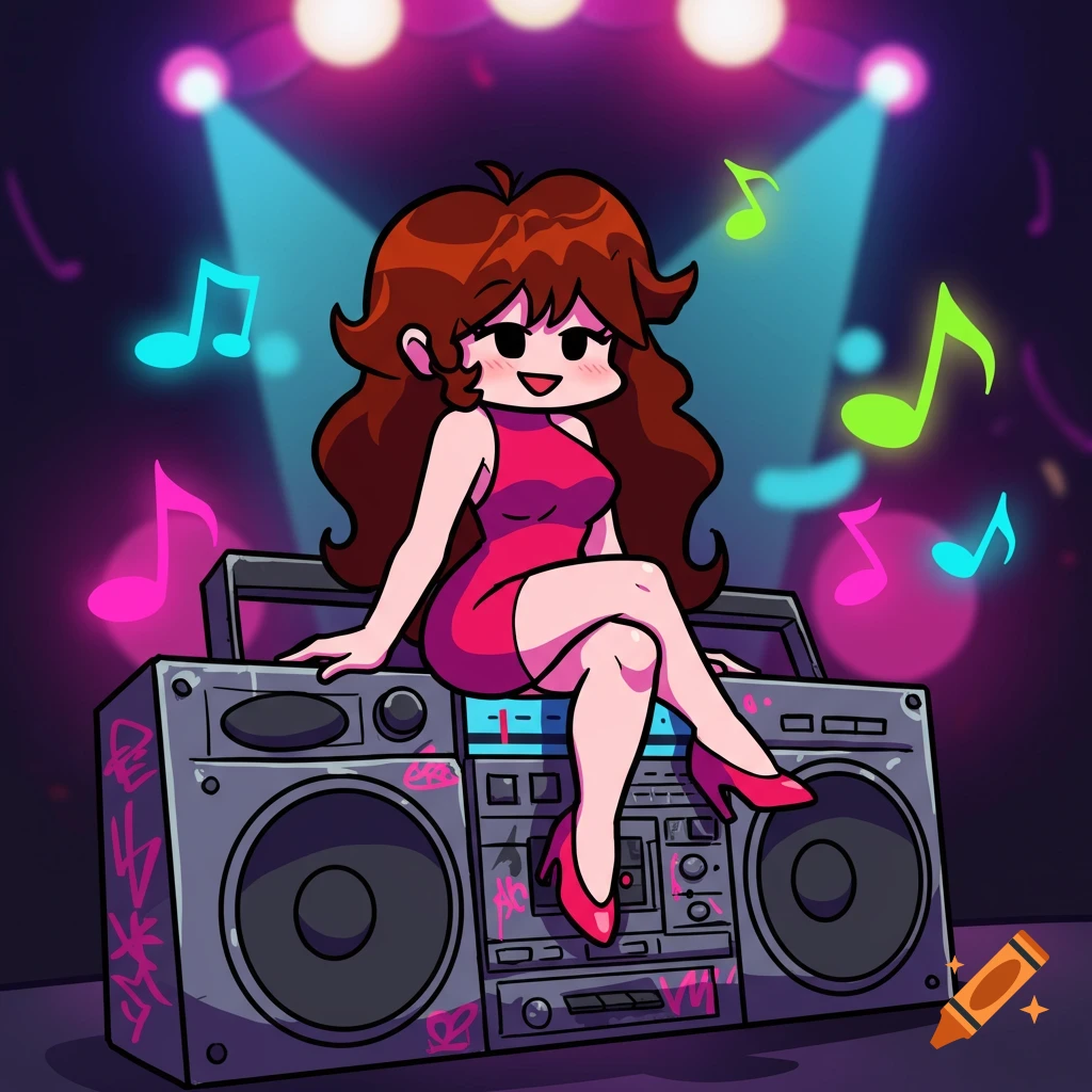 Cartoon character Girlfriend from Friday Night Funkin' in a pink dress ...