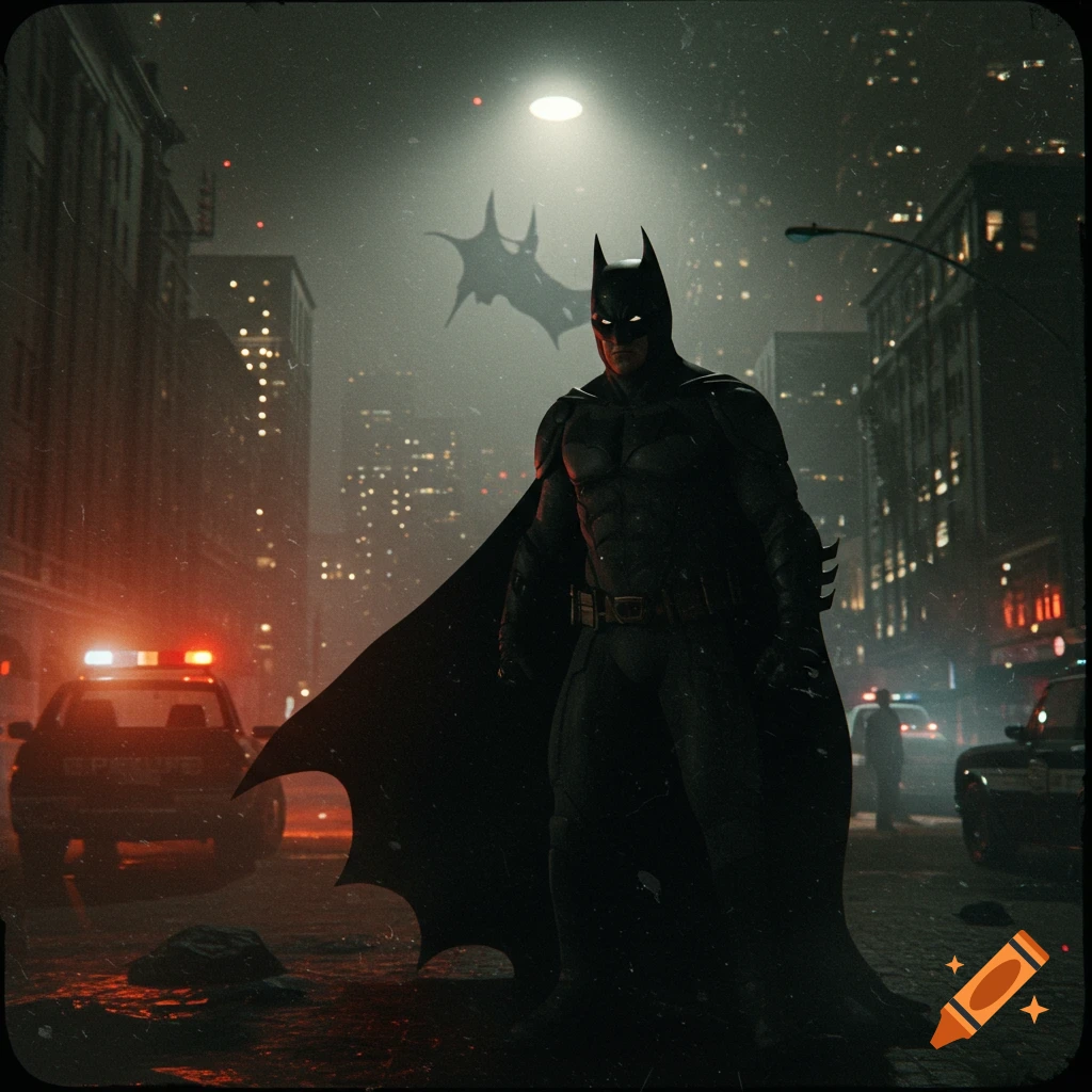 The Batman symbol projected onto a full moon in a cloudy, rainy night ...