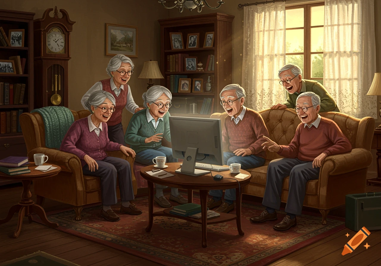 A heartwarming cartoon illustration of a multi-generational family ...
