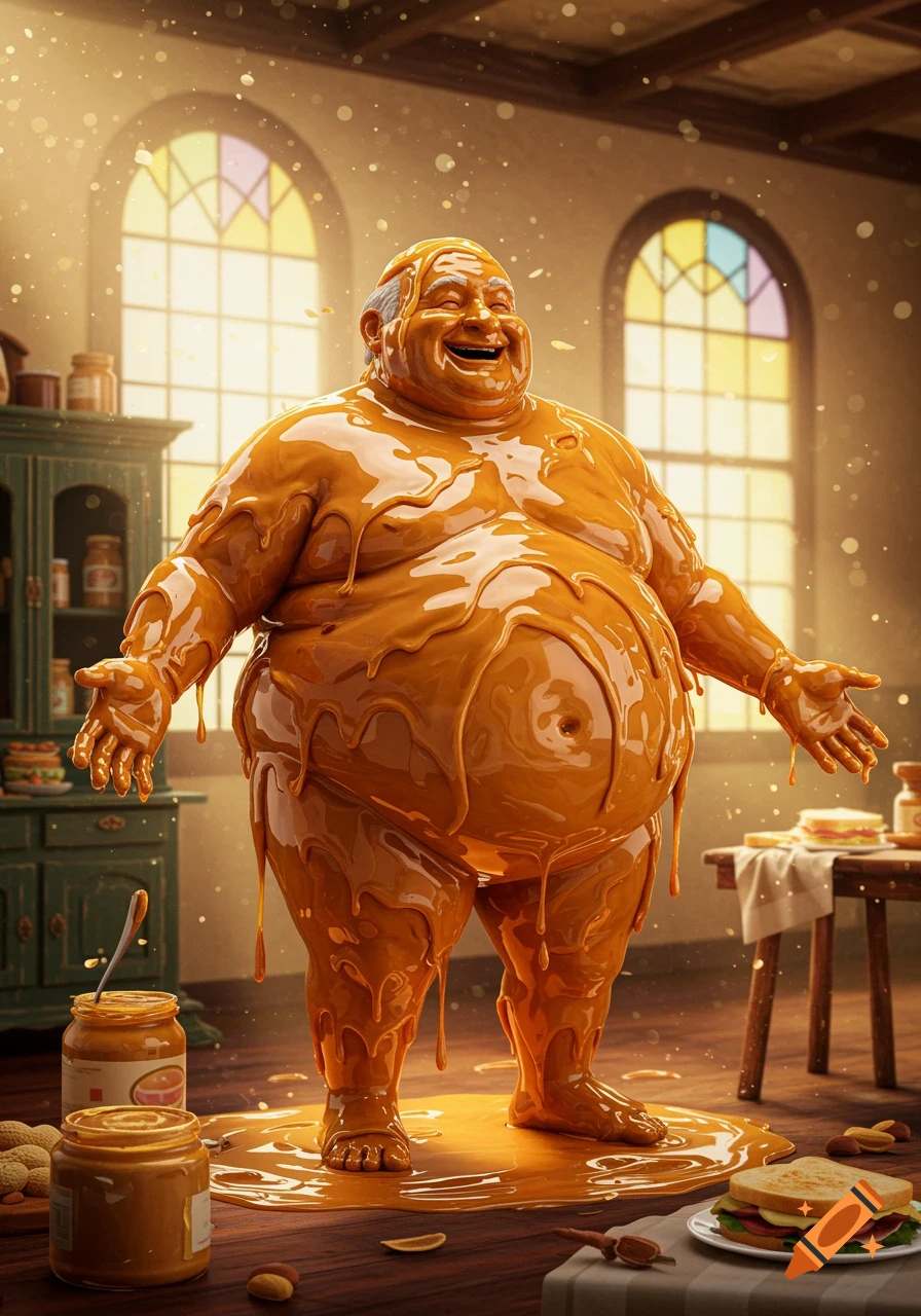 Man southpark fat obese old man bearded golden leather harness on Craiyon