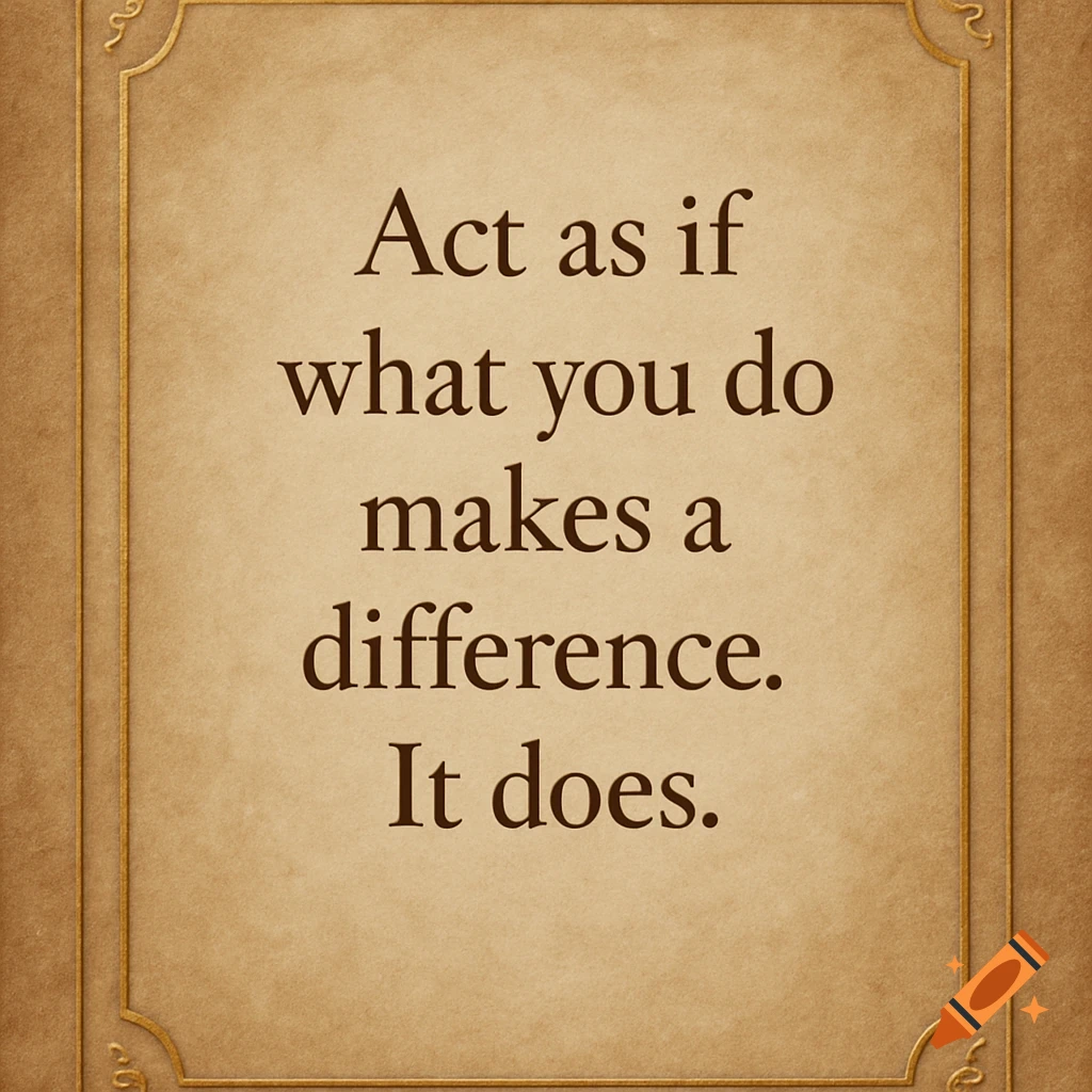 Motivational quote on vintage paper with golden border: 'Act as if what ...