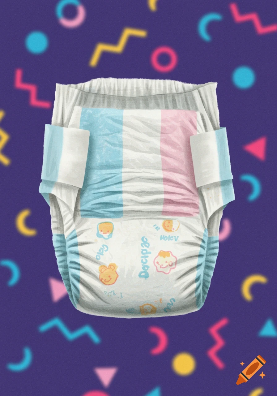 Photorealistic pink diaper with red tabs and a purple infinity symbol ...