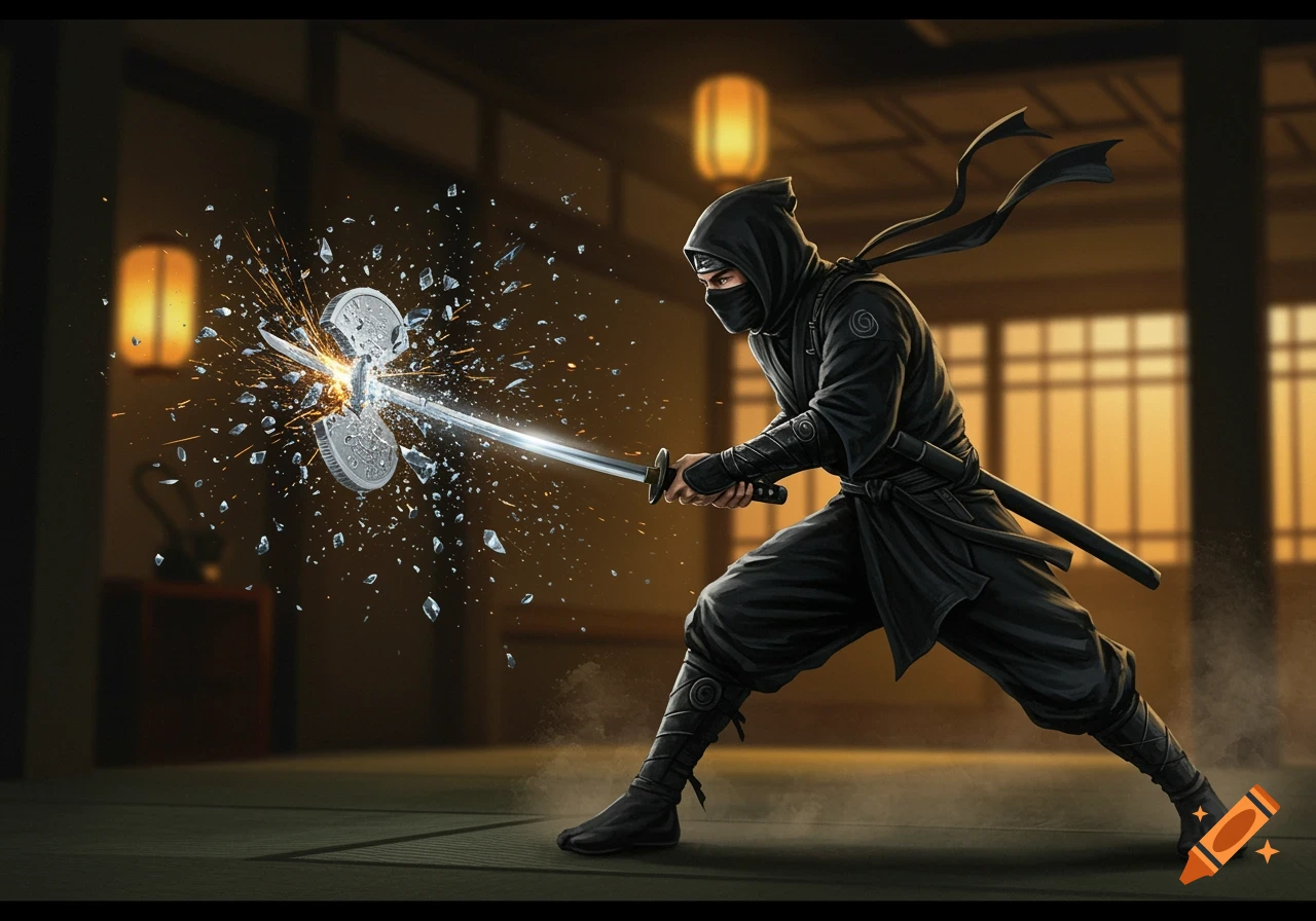 A person in a dark gi performs a tornado kick, suspended in mid-air in ...