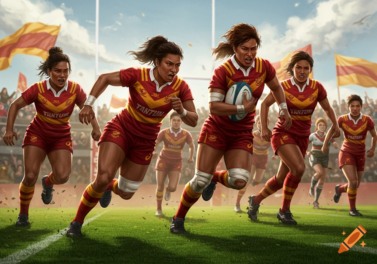 A rugby player in a green and gold uniform runs with the ball on a ...