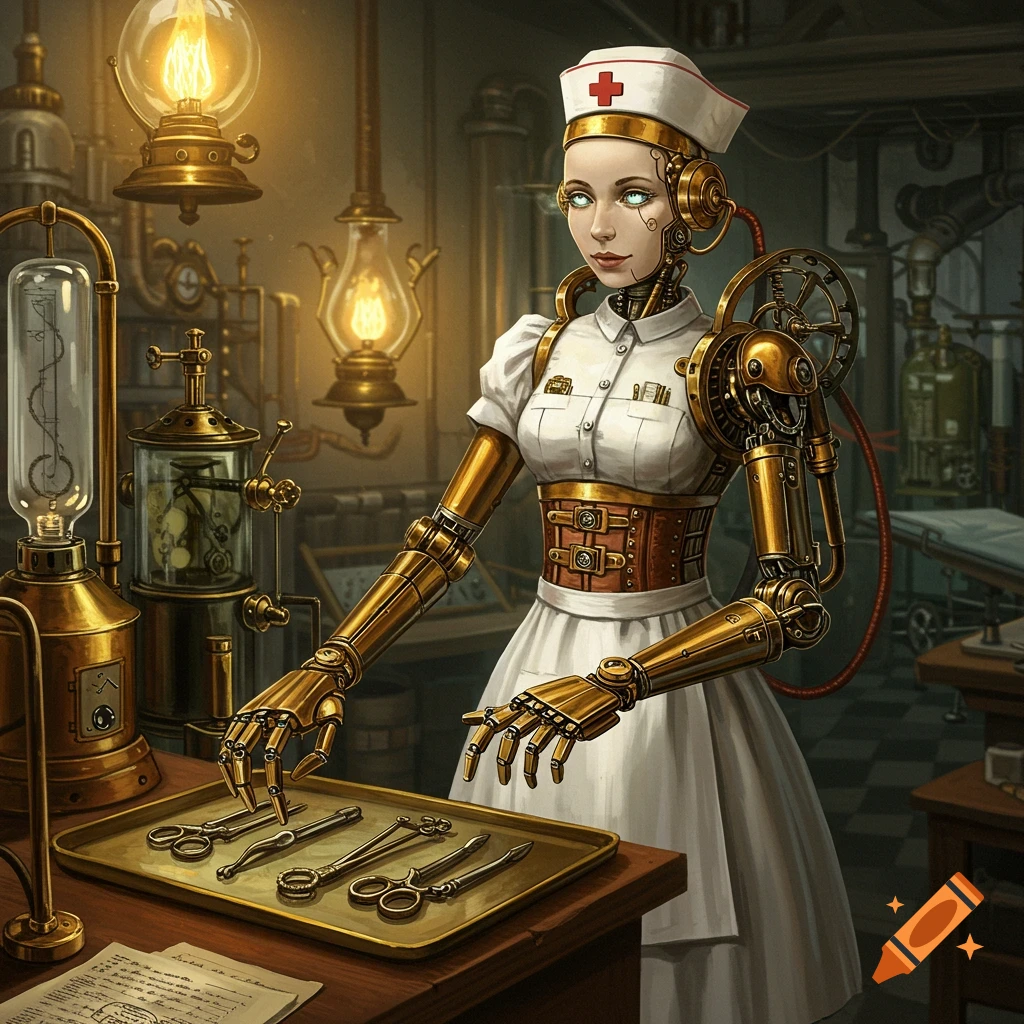 An elaborate steampunk time machine, made of bronze and copper, sits in ...