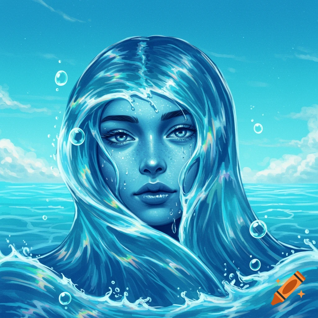 Surreal digital art of a serene human face emerging from a cresting ...