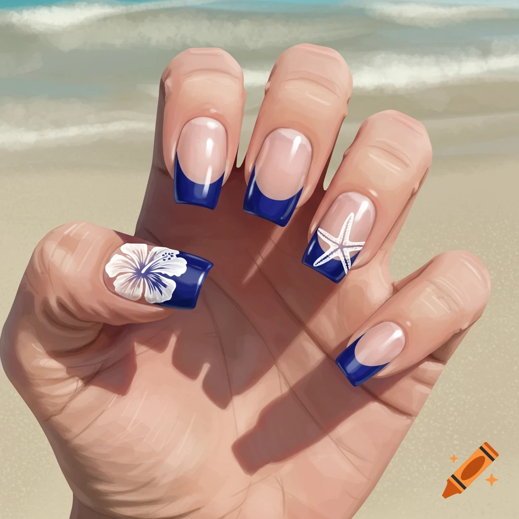 Two hands with long, colorful floral painted nails resting on each ...