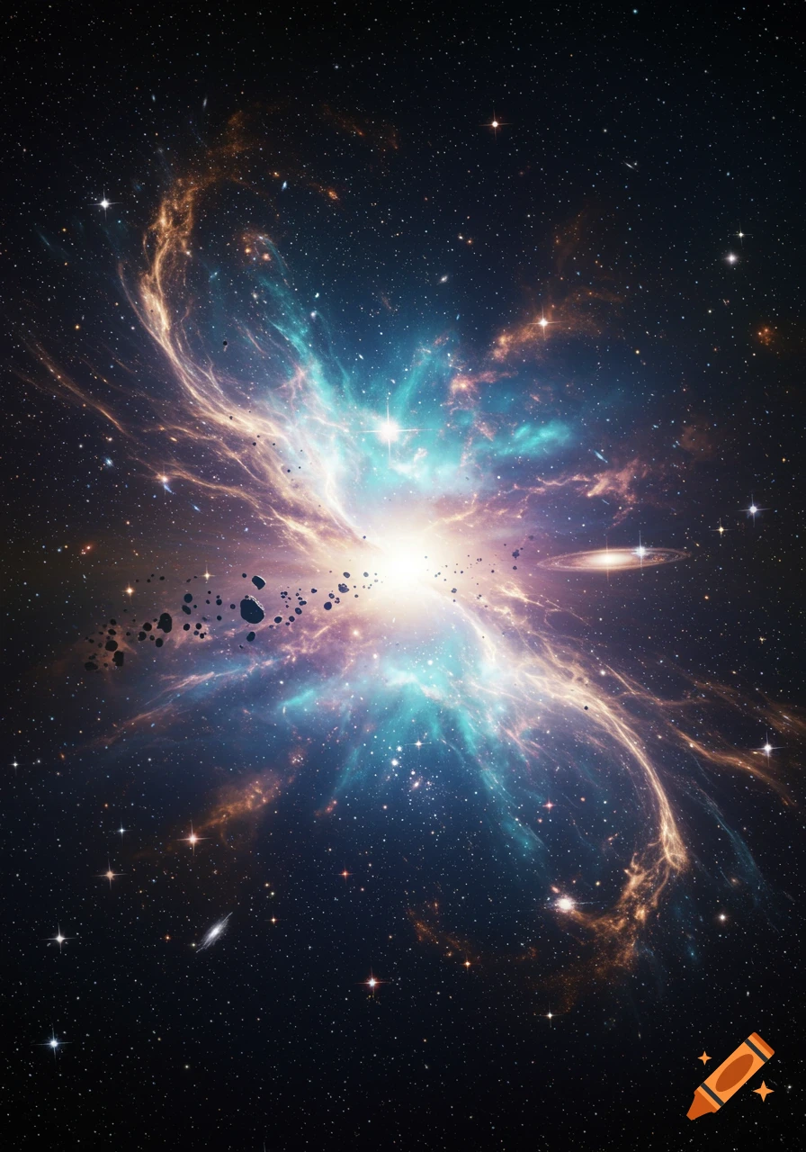 Vibrant galaxy with a bright core, swirling pink and blue nebulae ...