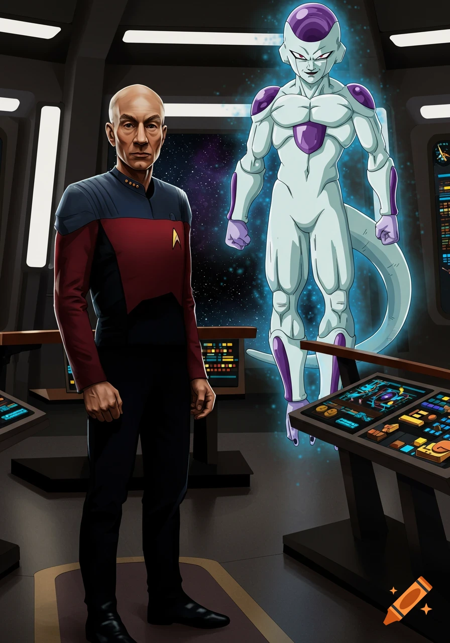 Portrait of Captain Picard in a Star Trek uniform, painted in the style ...