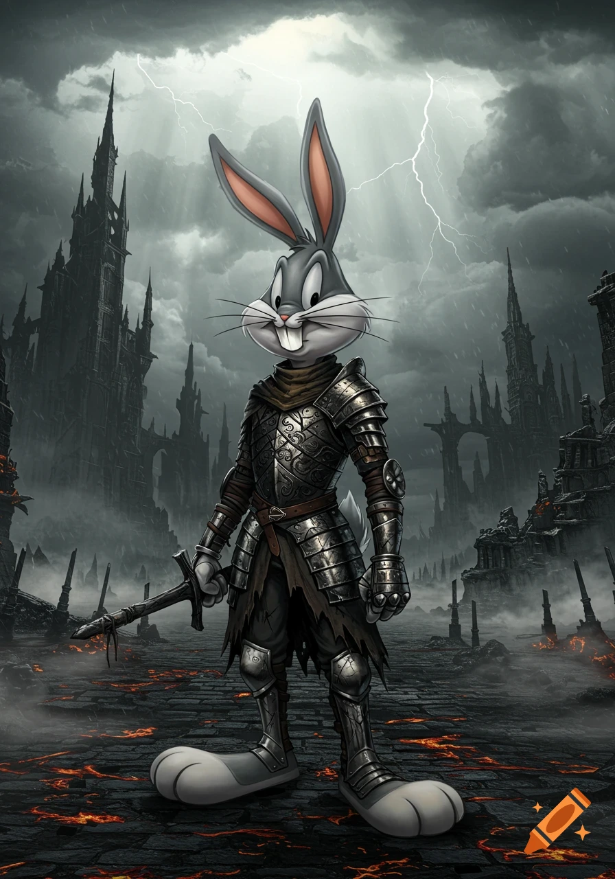 Bugs Bunny in a pinstripe suit and fedora, smoking a cigar, leaning ...