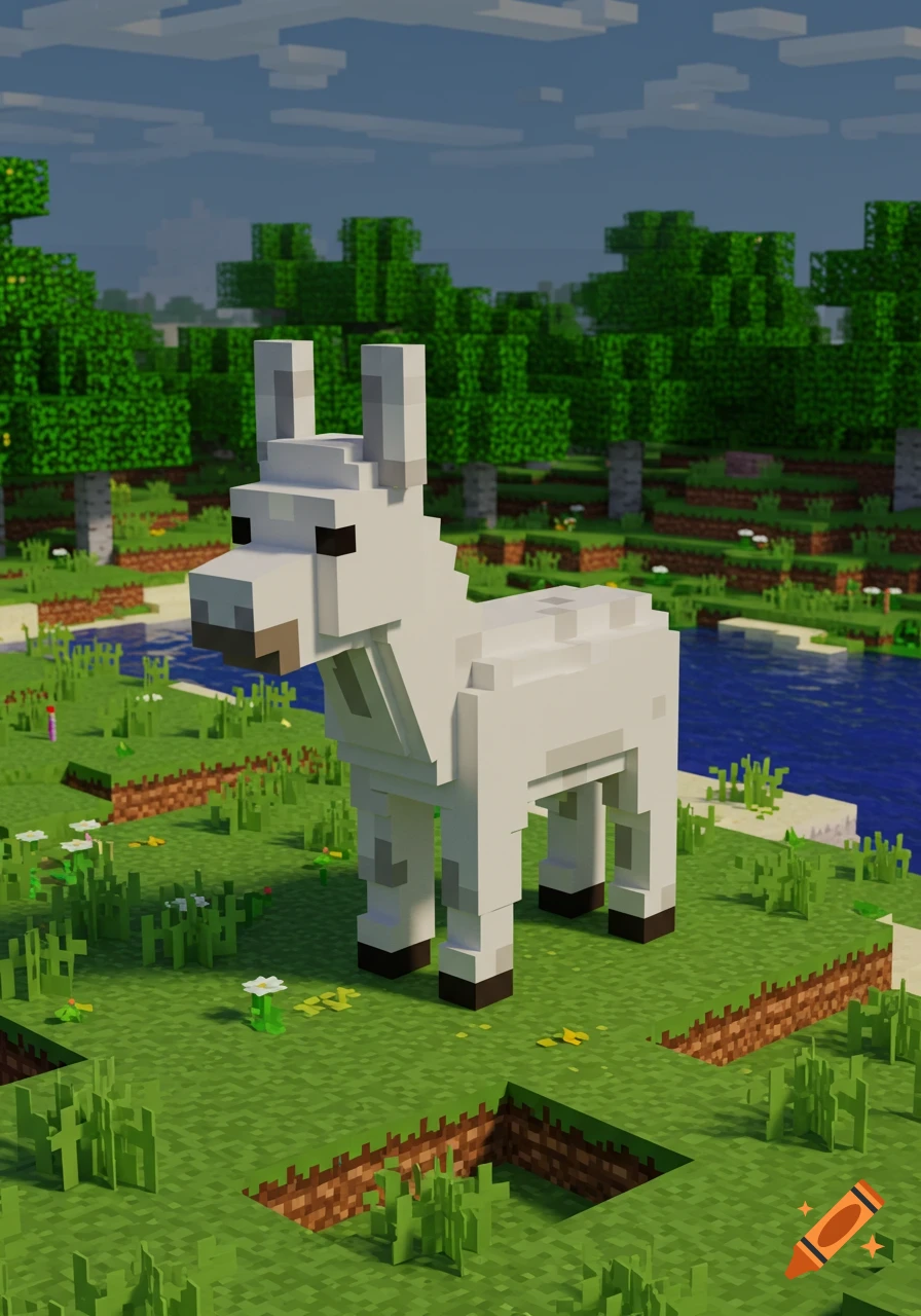 A blocky dog stands in a vibrant Minecraft world with green grass ...